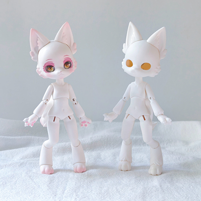 牛奶白肌12分听装小猫兽体bjd娃娃可接gsc黏土头ob11福瑞自制原创
