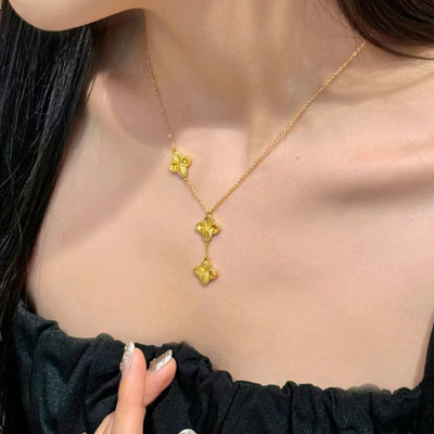 四叶草五花沙金项链仿真黄金鱼鳞爆闪轻奢高级感精致锁骨链送女友