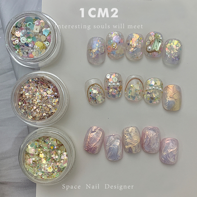 1CM2原创美甲闪粉亮片夏季午后