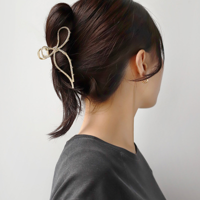 优雅蝴蝶结珍珠抓夹盘发夹大号