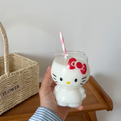 鹿姆比| 可爱KT水杯家用喝水杯ins卡通颜值玻璃杯子咖啡杯牛奶杯