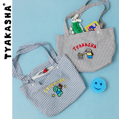 TYAKASHA塔卡沙包包2026夏季新款大容量格纹插画单肩包托特包