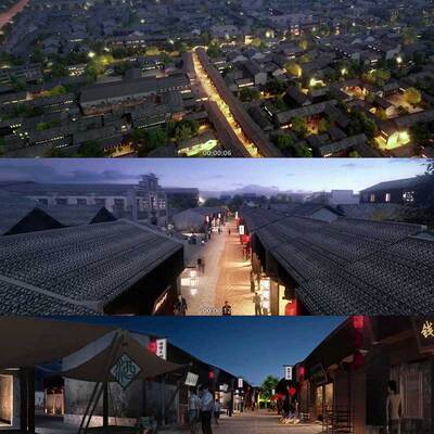 古牌楼古建筑古镇商业 3D动画 三维建筑漫游 城市宣传片 视频素材