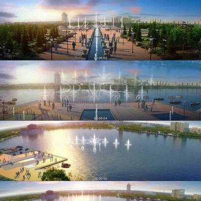 3D城市公园湖泊2K 3D动画 三维建筑漫游 城市宣传片 视频素材镜头