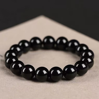 天然乌金黑曜石手链收藏级黑曜石手链纯天然黑耀石手串单圈手串