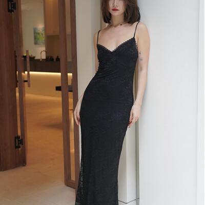 黑色蕾丝吊带连衣裙夏季修身显瘦