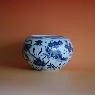 葭元里茶集 無塵格古 慕明宣德青花鱼藻 拟古宣德水盂