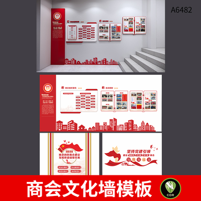 商会文化墙模板商会组织简介宣传栏照片墙背景墙CDR格式设计素材