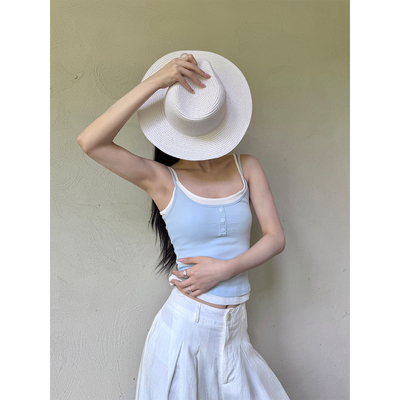 PAPERLLL辛间 叠穿层次 时髦撞色假两件吊带背心女夏休闲辣妹上衣