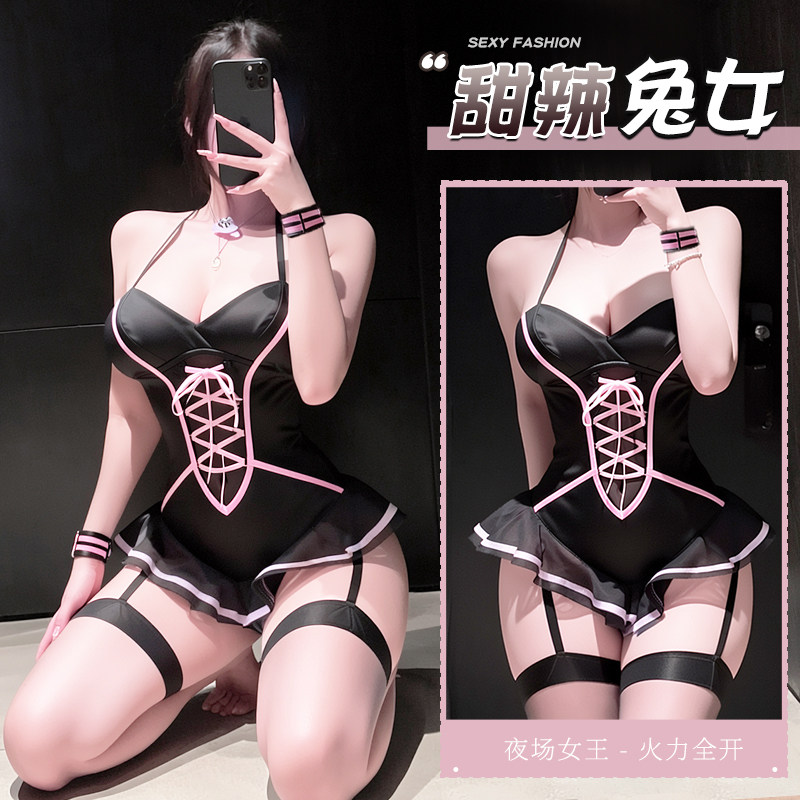 茶小啾性感兔女郎制服吊带连体衣女角色扮演绑带夜店风家居服套装