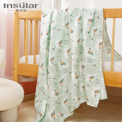 muslin婴儿双层纱布巾抱被新生儿宝宝盖豆豆毯包巾竹棉浴巾包被