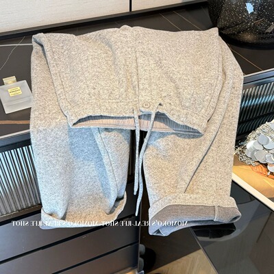 胖mm特大码300斤慵懒风毛呢加绒休闲裤女秋冬高腰显瘦运动阔腿裤