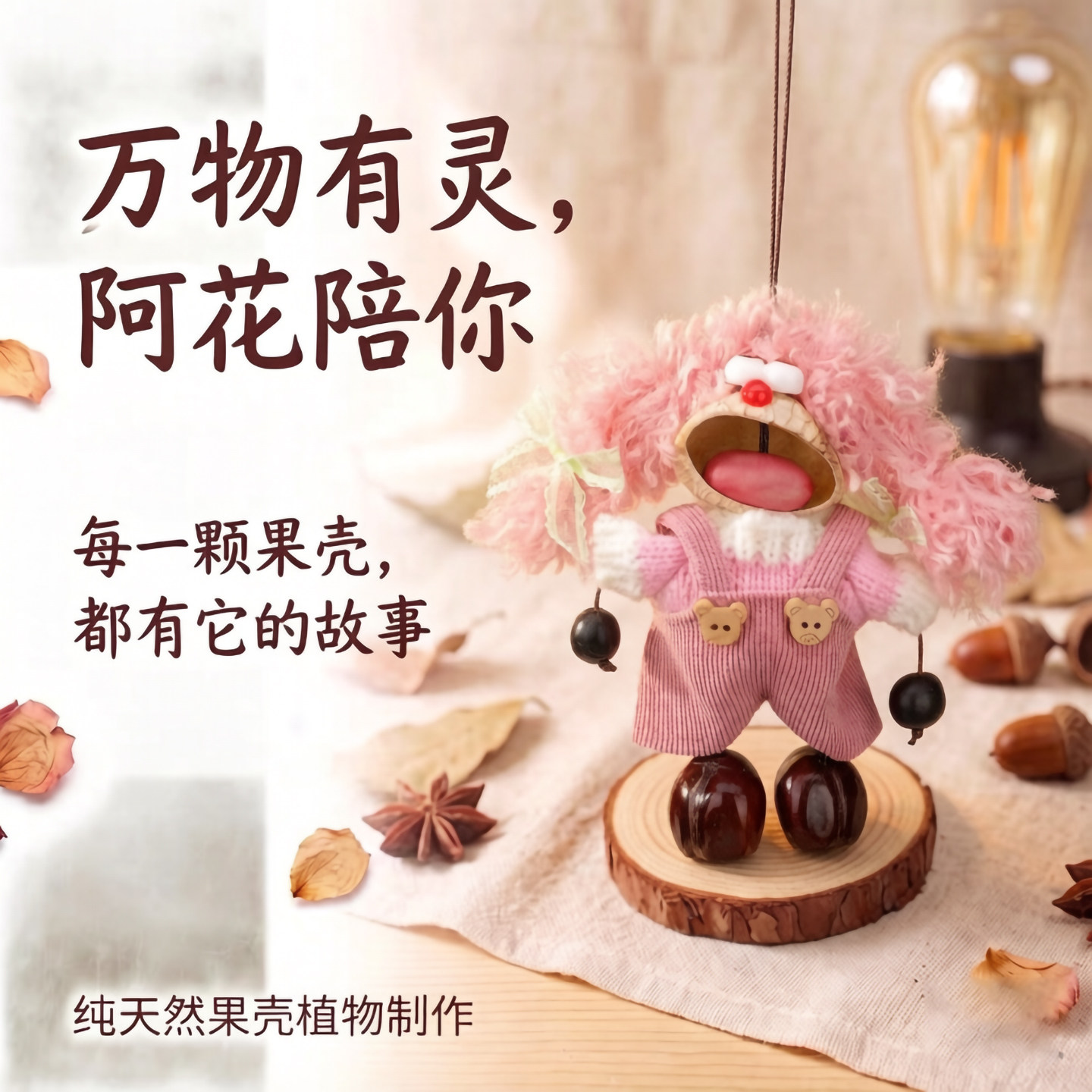 豆荚补习班天然果壳娃娃挂件 diy手工植物制作包挂件毛绒公仔挂件