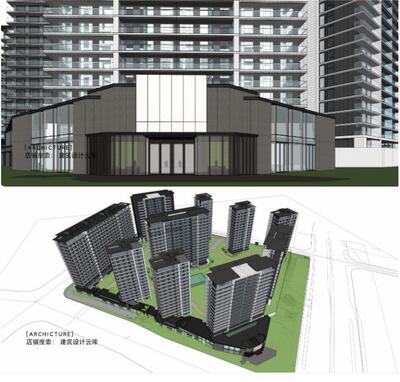 城市高层豪宅玻璃幕墙石材两层沿街底商平层豪宅项目su模型