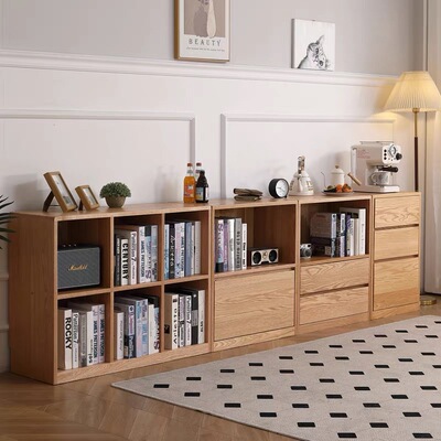 全实木落地书柜橡木书架组合边柜