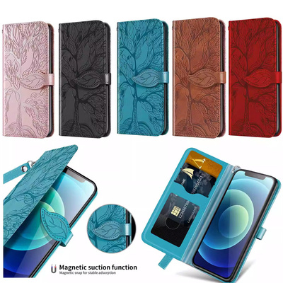 适用于华为Y6 2019/Honor Play 8A手机壳压印树保护套搭扣翻盖皮套软硅胶全包边防摔插卡支架简约时尚男女款