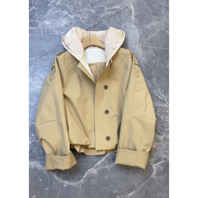 8815欧货蕾丝连帽假两件风衣外套