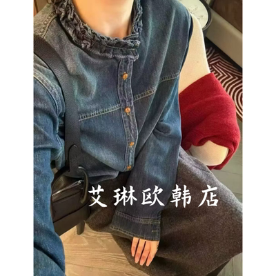 2586欧货冬款抓绒休闲牛仔衬衫女