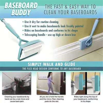 baseboard buddy 家用清洁用品懒人拖把 可伸缩不锈钢手柄清洁棒