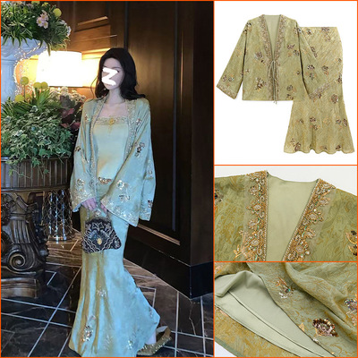 高端国风新中式浮光锦珠绣新款时尚外套+吊带+半裙3件套装 P0218