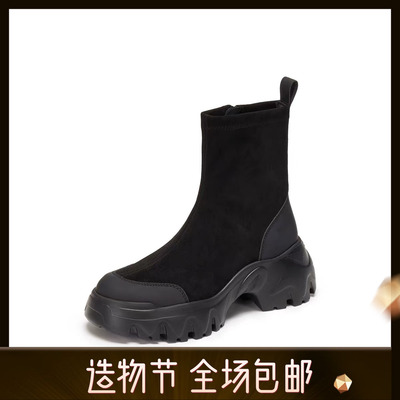 商场同款秋冬季交响海豚加绒高跟短靴高级显瘦时装女靴子EIX03DZ5