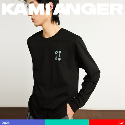 KAMIANGER RGB2025秋季新款宽松百搭几何图案印花重磅纯棉长袖T恤