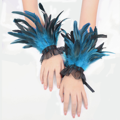哥特式礼服羽毛手环袖套舞蹈演出派对手套Gothic feather Cuffs