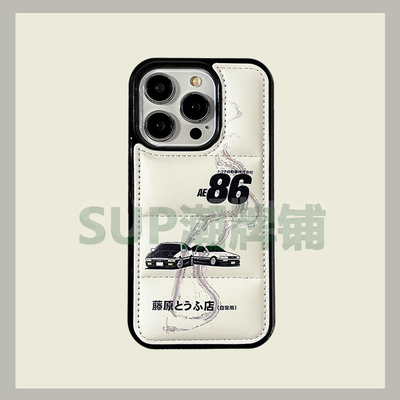 潮牌AE86苹果15pro羽绒服手机壳秋冬适用于iPhone14个性高档13Promax保护套黑色12时尚潮酷11新款软壳防冻手