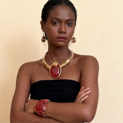 欧美时尚新款树脂椭圆形吊坠青花瓷纹项链耳环几何手镯neckla