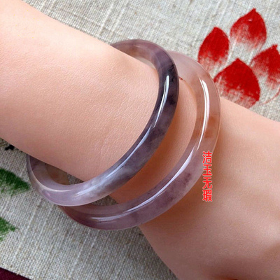 和田玉色手镯冰种紫罗兰丝玉镯子女款旺夫细条宽手镯