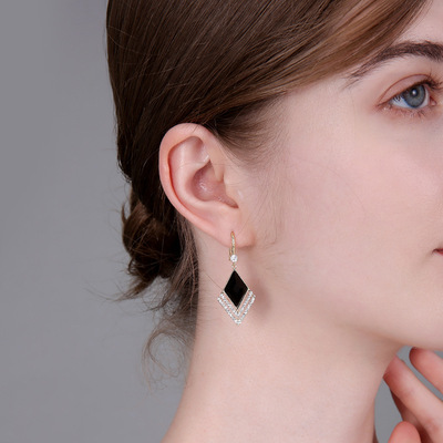设计感气质菱形耳钩耳环女2025年新款潮时尚个性网红耳饰日韩饰品