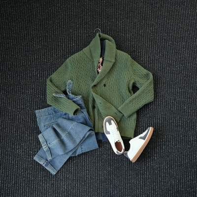 厚款保暖开衫毛衣男双排扣外套