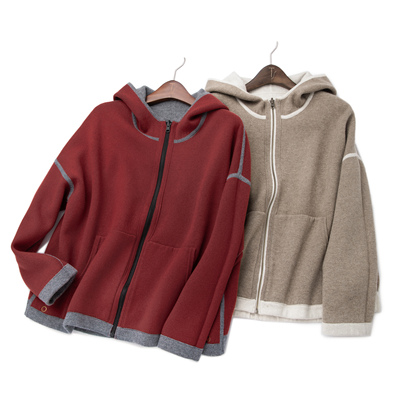 100%山羊绒双面连帽拉链外套