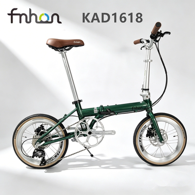 FNHON风行折叠车16寸KAD1618铝合金349轻量自行车碟刹10速邮政绿