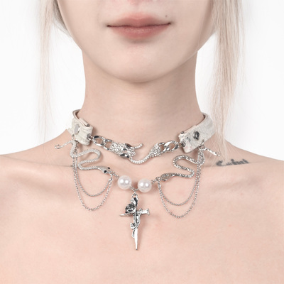 蛇纹镂空拼接十字架项圈颈饰