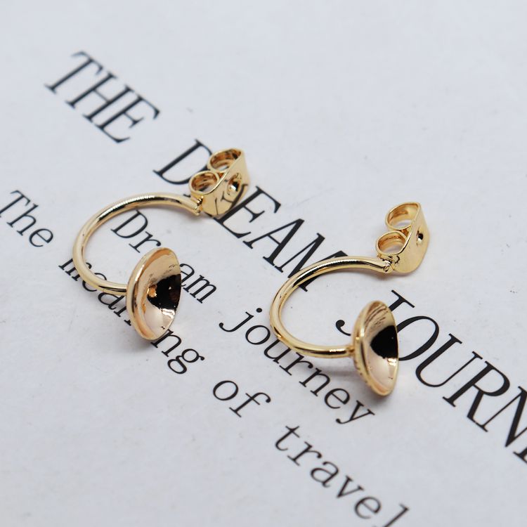 14K包金保色带珍珠托盘C形耳堵手工diy耳饰配件耳背镀金首饰材料_虎窝淘