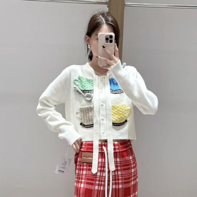 【现货】cheeriupi设计师新款25冬季咖啡杯开衫毛衣