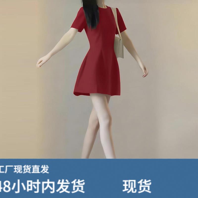红色短袖洋装女夏季法式订婚礼服新娘敬酒服收腰显瘦红裙子短裙