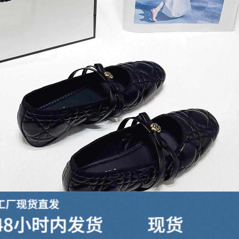 复古菱格纹单鞋女春夏新款乐福鞋女韩版浅口软底百搭豆豆鞋子