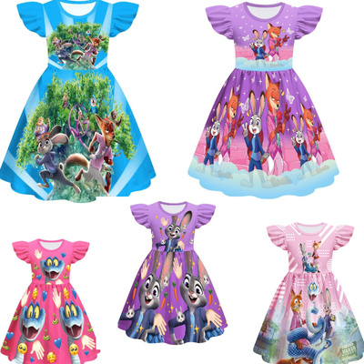 疯狂动物城2Zootopia 儿童夏季连衣裙飞飞袖公主裙节日派对cos服