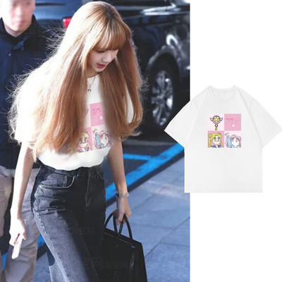 Lisa同款衣服潮牌美少女战士水冰月印花超火设计感宽松短袖t恤女