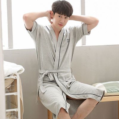 薄款纯棉家居服睡袍男