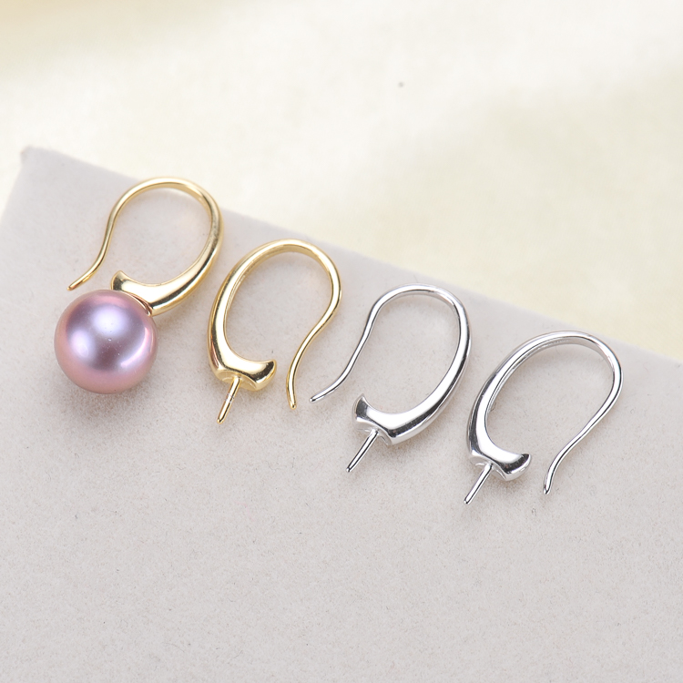 DIY配件 S925纯银K金同款短款耳钩耳环空托天然珍珠耳饰托简单款_虎窝淘