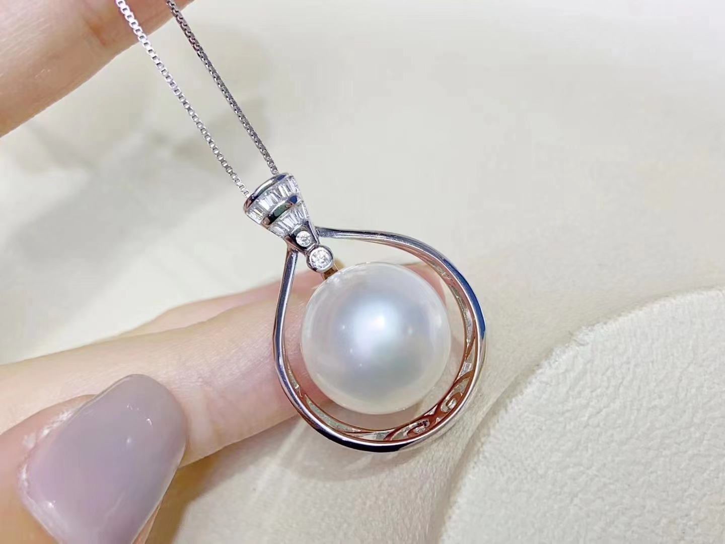 DIY配件天然珍珠S925纯银K金工艺简单吊坠空托银饰配11-13mm圆扁_虎窝淘