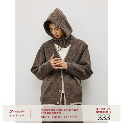 LR MADE 25AW 局部层次拼色 不规则挑磨门襟 保暖v领毛衣针织开衫