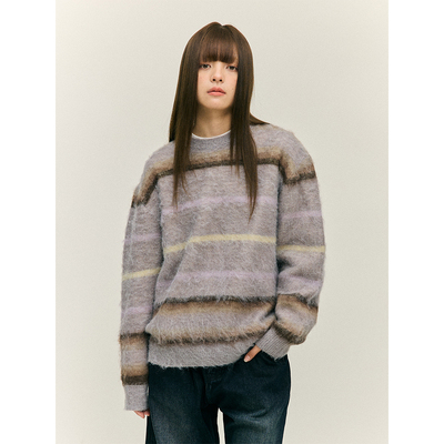 LR MADE 24AW 低饱和撞色条纹 羊毛混纺马海毛慵懒保暖毛衣针织衫