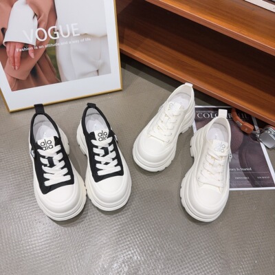 529-16夏季新品女真皮拼接网纱厚底系带休闲鞋网红同款增高7cm潮