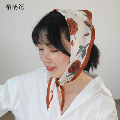 栢鹊纪 手绘真丝斜纹绸双面花卉复古港风田园风春夏透气女菱形巾