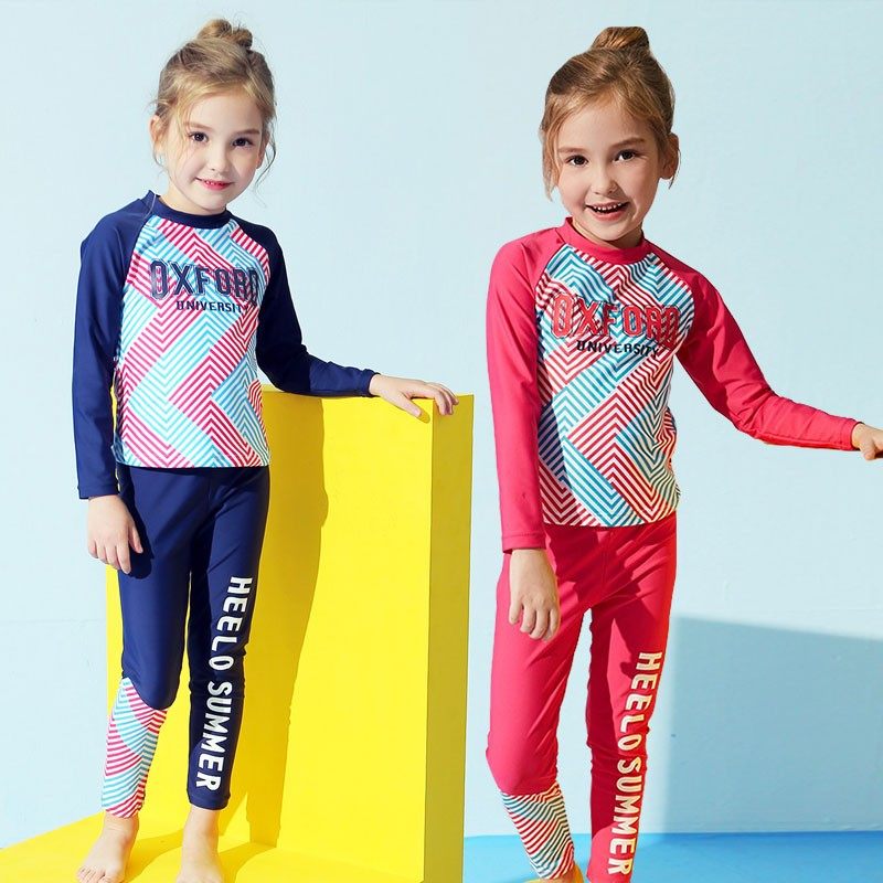 TNZI天姿儿童分体长袖泳衣儿童游泳装潜水服冲浪服大童户外女童装_虎窝淘