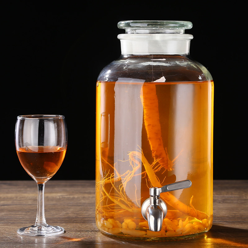 磨砂瓶口泡酒瓶带龙头密封广口药酒坛酿酒玻璃容器10斤20斤储酒罐